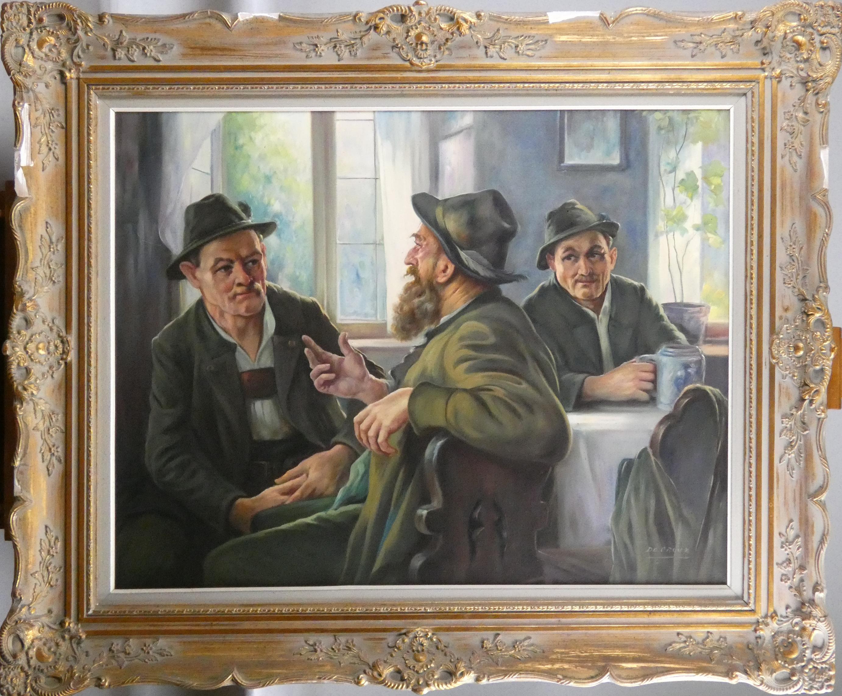 Tableau HST -Les 3 copains- signé DE CROUX 70x90cm cadre doré de style ...