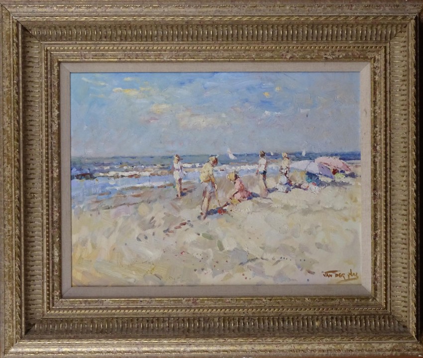 Tableau HSP - Plage animée - signé VAN DER PLAS Niek